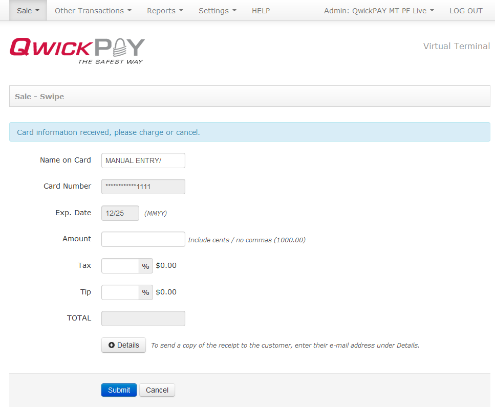 Using the IPAD in the Virtual Terminal - Manuals - QwickPAY Support